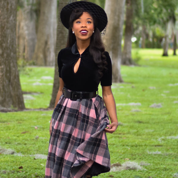 Tabitha Skirt & Scarf in Pink/Black - Tatyana Clothing